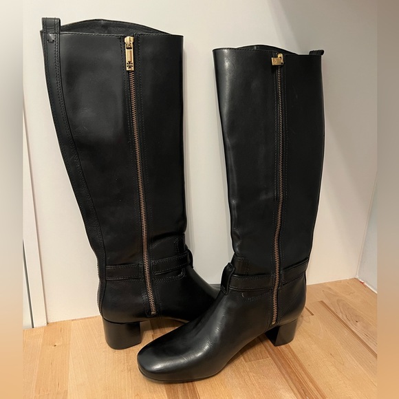 Tory Burch | Shoes | Tory Burch Black Leather Calf High Heeled Riding ...